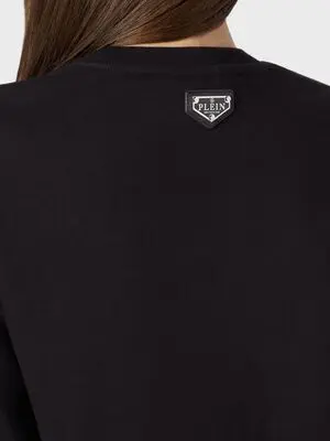 Philipp Plein Crewneck Cotton Sweatshirt With Contrast Logo Print - Black