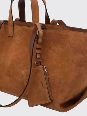 A.p.c. Large Suede Tote Bag With Four Handles - Camel