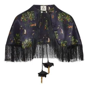 ASHAKI The Tiger Fringe Cape With Embellishments - Black