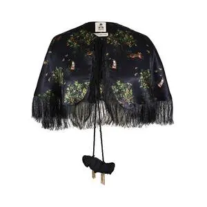 ASHAKI Tiger Landscape Fringe Cape - Black