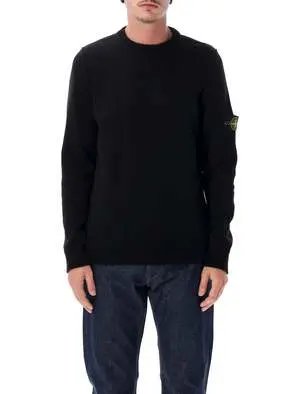Stone Island Mini? Wool-blend Crewneck Sweater With Badge Detail And Raised Seams - Nero