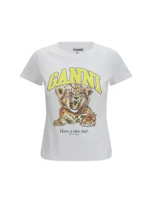 GANNI Tiger Cotton T-shirt - White