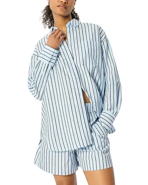 Whistles Cotton Blend Poplin Stripe Shirt - Blue Multi