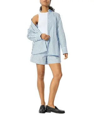 Whistles Cotton Blend Poplin Stripe Shirt