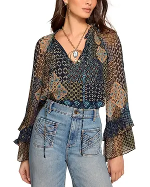 Ramy Brook Anya Printed V Neck Top