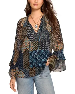 Ramy Brook Anya Printed V Neck Top