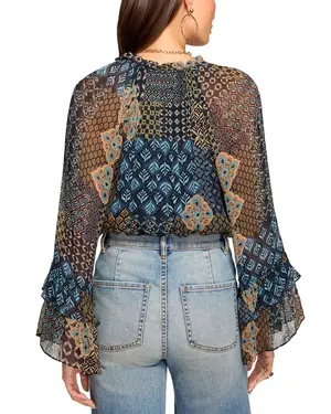 Ramy Brook Anya Printed V Neck Top