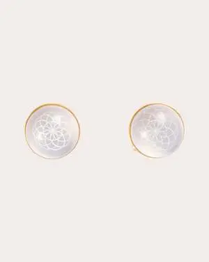 NELLY ROJAS Crystal Quartz Torus Stud Earrings 18k Gold - White