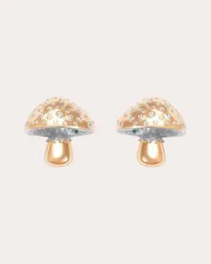 NELLY ROJAS Diamond Mini Mycelium Funghi Stud Earrings - Gold