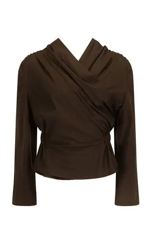 HARRIS TAPPER Long-sleeve Chaimberlain Tech Taffeta Top - Brown