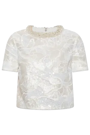 SELF-PORTRAIT Sequin Top - Cream
