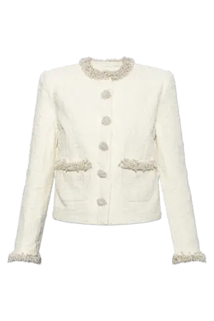 SELF-PORTRAIT Textured Denim Jacket - Cream