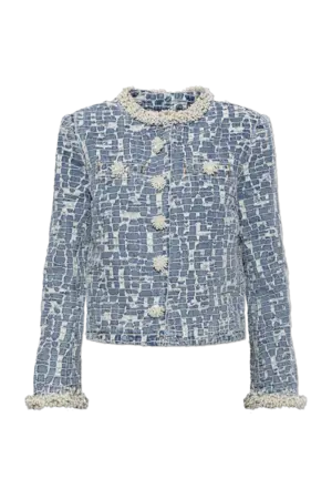 SELF-PORTRAIT Self-Portrait BLUE Textured Denim Jacket
