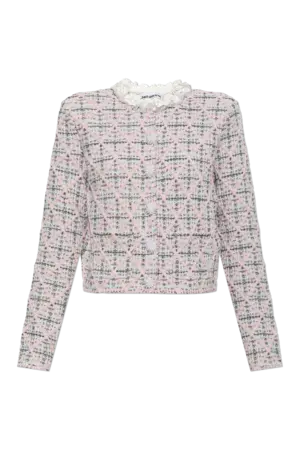 SELF-PORTRAIT Cardigan With Floral Trim - Pink