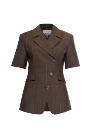GANNI Wool Blazer With Short Sleeves - Brown