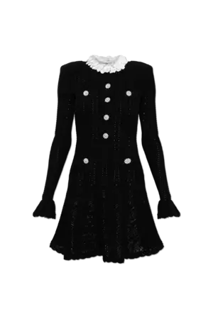 SELF-PORTRAIT Knit Dress With Floral Trim - Black