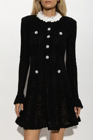 SELF-PORTRAIT Knit Dress With Floral Trim