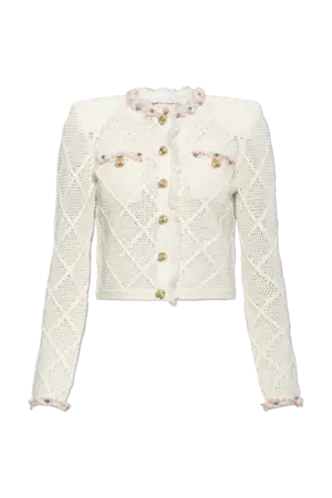 SELF-PORTRAIT Knit Cardigan With Fringes - Cream