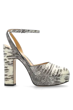 Fendi Leather Heeled Sandals - Grey
