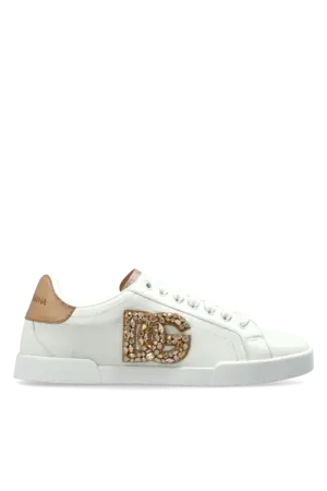 Dolce & Gabbana Leather Sports Shoes With Logo - Cream