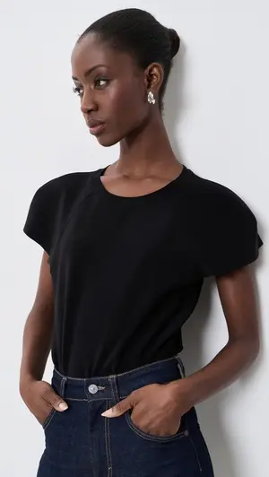 Norma Kamali Cap Sleeve Bomber Bodysuit - Black