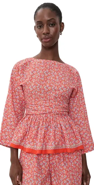 LA MAREGOLD Madeline Top - Red Linen Bloom