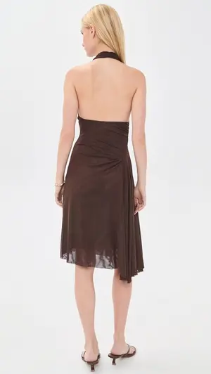 NIA Chiara Halterneck Gathered Mesh Dress - Chocolate