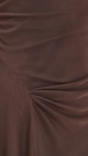 NIA Chiara Halterneck Gathered Mesh Dress - Chocolate