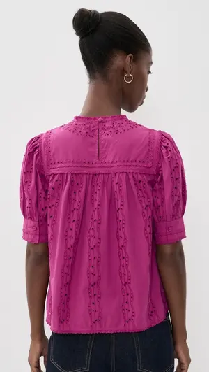 Ulla Johnson Una Short Sleeve Cotton Top - Orchid