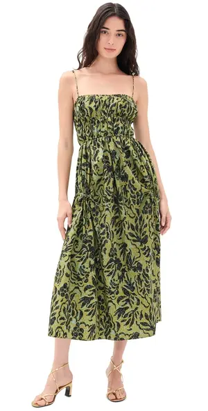 Ulla Johnson Ruched Botanical Print Cotton Dress