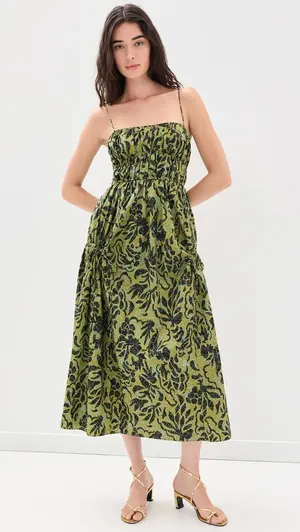Ulla Johnson Ruched Botanical Print Cotton Dress