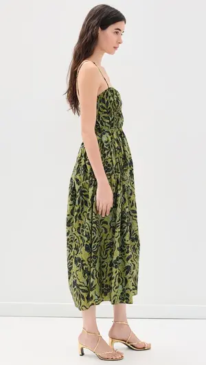 Ulla Johnson Ruched Botanical Print Cotton Dress