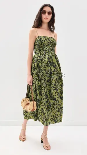 Ulla Johnson Ruched Botanical Print Cotton Dress
