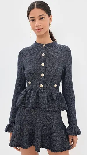 SELF-PORTRAIT Textured Knit Mini Dress - Navy