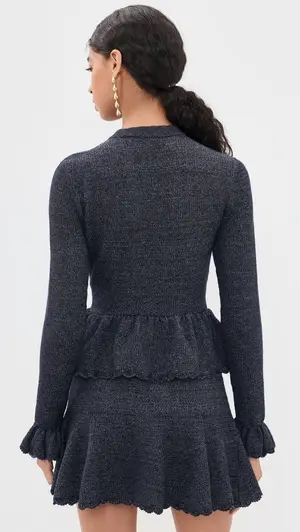 SELF-PORTRAIT Textured Knit Mini Dress With Gold-tone Accents - Navy