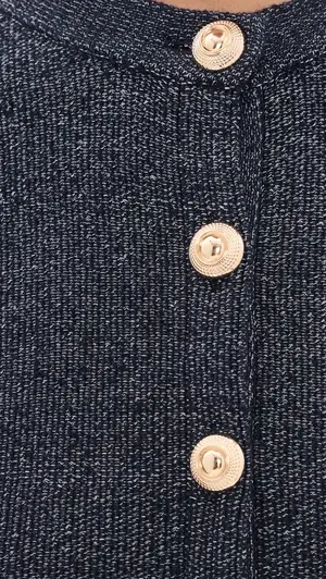 SELF-PORTRAIT Textured Knit Mini Dress With Gold-tone Accents - Navy
