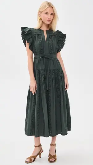 Ulla Johnson Dani Short Sleeve Cotton Dress - Cypress