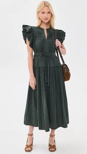 Ulla Johnson Dani Short Sleeve Cotton Dress - Cypress