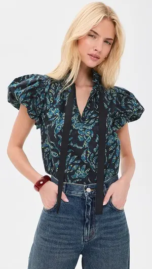 Ulla Johnson Estela Short Sleeve Cotton Top - Midnight