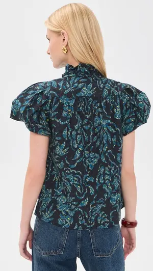 Ulla Johnson Estela Short Sleeve Printed Top - Midnight