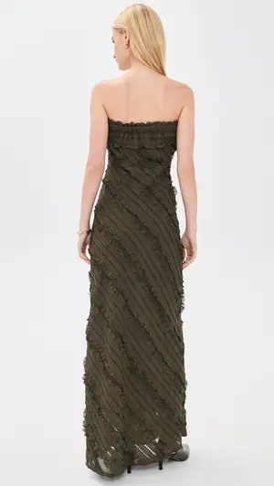 Endless Rose Strapless Ruffled Maxi Dress - Olive Brown