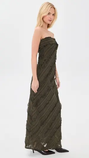 Endless Rose Strapless Ruffled Maxi Dress - Olive Brown