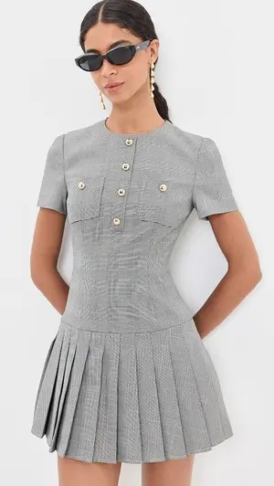 SELF-PORTRAIT Pleated Mini Dress - Grey