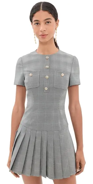 SELF-PORTRAIT Pleated Mini Dress - Grey
