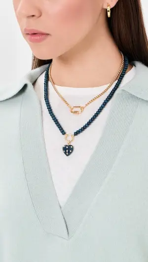 Madewell Polka Dot Stone Heart Charm Necklace - Twilight