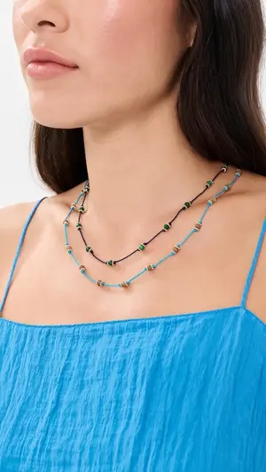 Madewell Beaded Silk Necklace With Semi-precious Stones - Deep Indigo