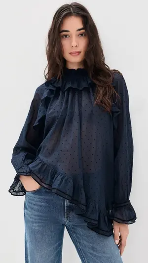 Ulla Johnson Marcella Long Sleeve Cotton Blouse - Nightfall