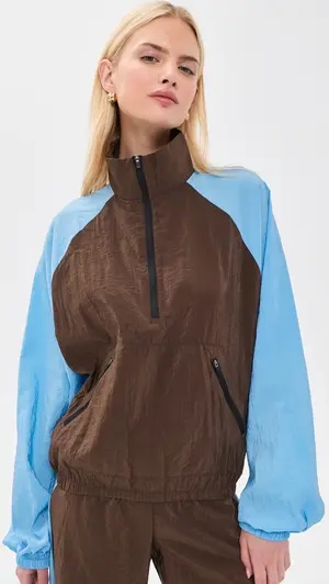 LA LIGNE Colorblock Half Zip Windbreaker - Chocolate/cerulean