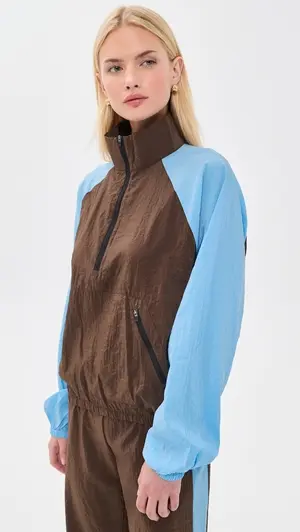 LA LIGNE Colorblock Half Zip Windbreaker - Chocolate/cerulean