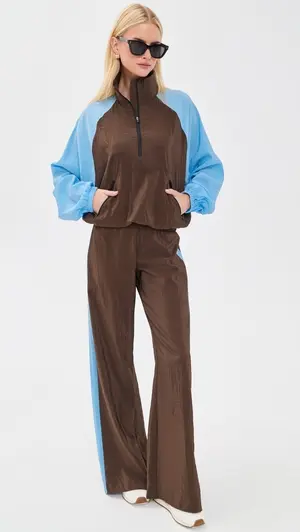LA LIGNE Colorblock Half Zip Windbreaker - Chocolate/cerulean